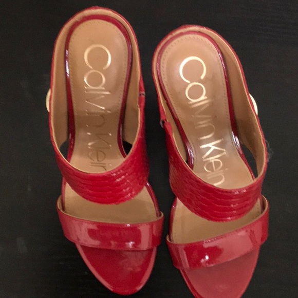 Calvin Klein | Shoes | Calvin Klein Red Snake Skin Sandles | Poshmark